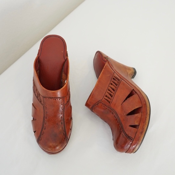Vintage | Shoes | 7s Vintage Leather Wood Platform Clogs | Poshmark